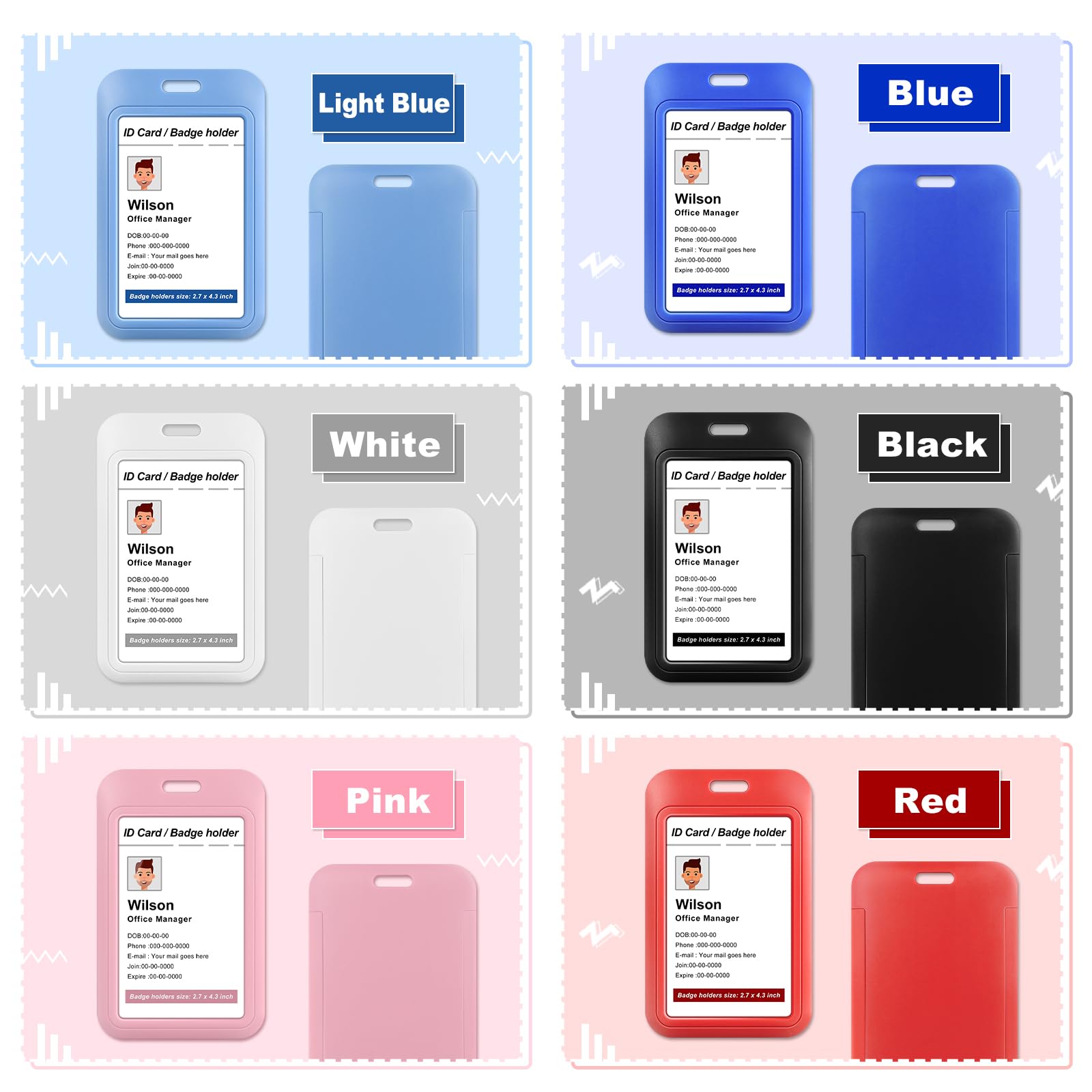 3 Pack Sliding ID Badge Holders Black Plastic Vertical ID Card Holder Hard ID Card Case Protector with Clear Window for Office, School, Conference
