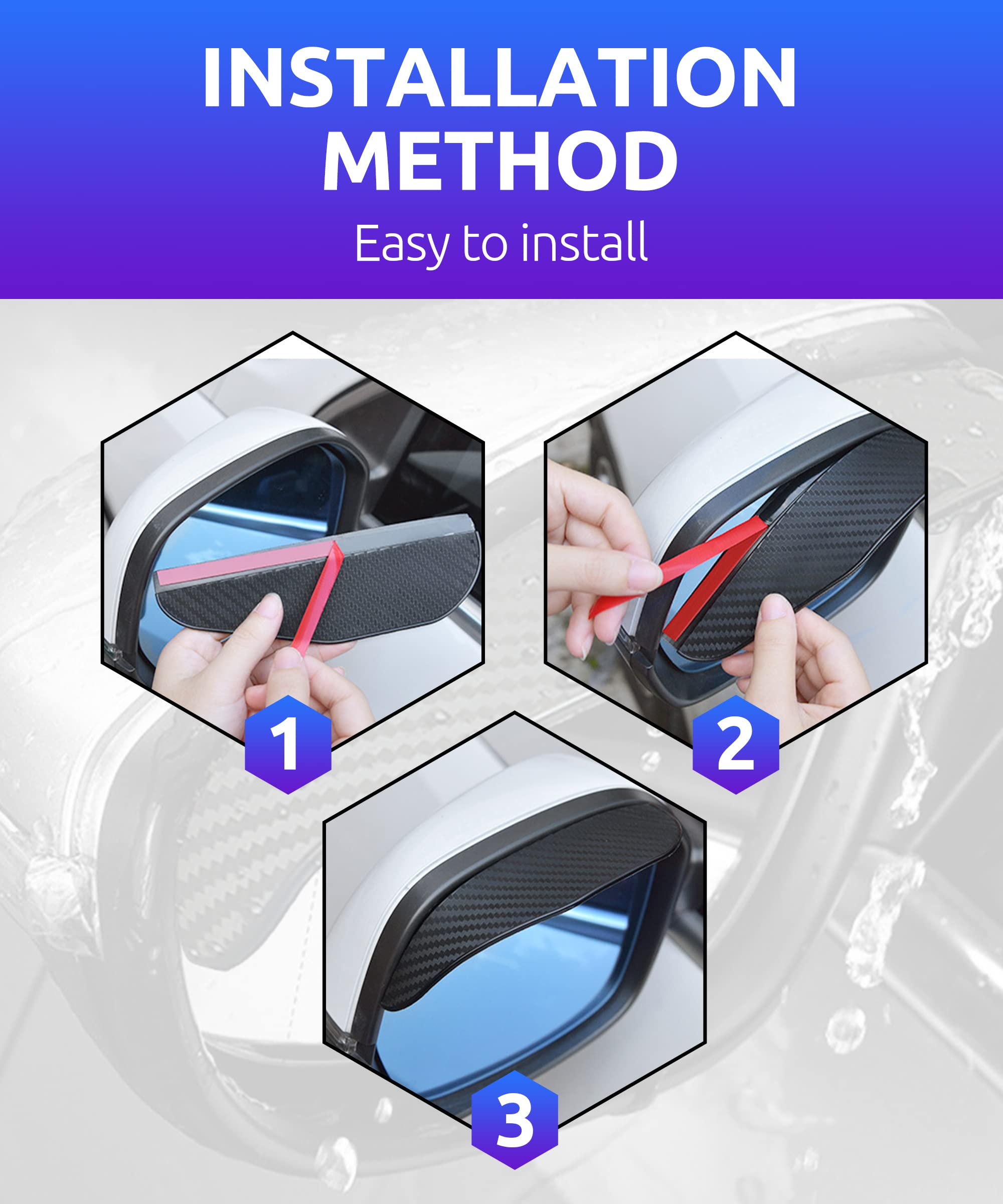 ESEWALAS 2 Pieces Carbon Fiber Eyebrow Side Mirror Rain Guard Sticker,Car Rear View Mirror Rain Visor Guard,Rear View Side Mirror Rain Eyebrow,Car Rear View Mirror Snow Ice Mirror Covers (Black)