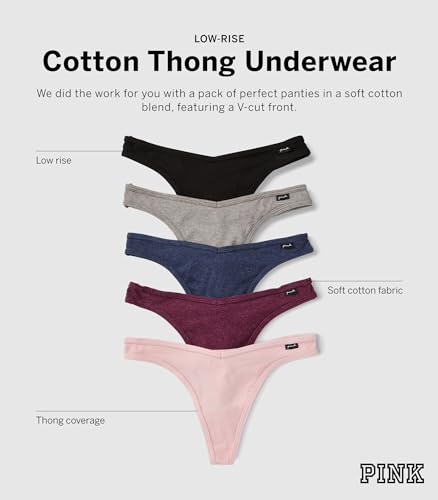 Victoria's Secret PINK Women's Cotton Thong Underwear, Panties for Women, Neutral, (S)