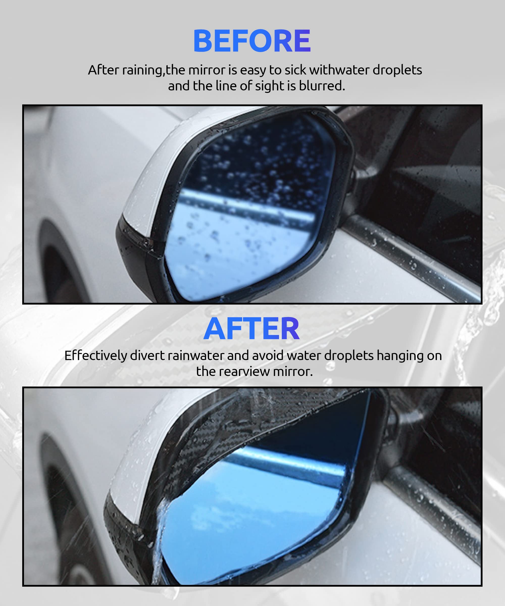 ESEWALAS 2 Pieces Carbon Fiber Eyebrow Side Mirror Rain Guard Sticker,Car Rear View Mirror Rain Visor Guard,Rear View Side Mirror Rain Eyebrow,Car Rear View Mirror Snow Ice Mirror Covers (Black)