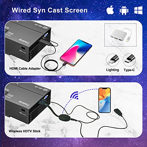 Mini Projector, 1080P Full HD 200” Screen Supported Video Projector, 9200Lux Home Theater Movie Projector Compatible w/Android/iPhone TV Stick HDMI VGA USB AV TF PC Laptop
