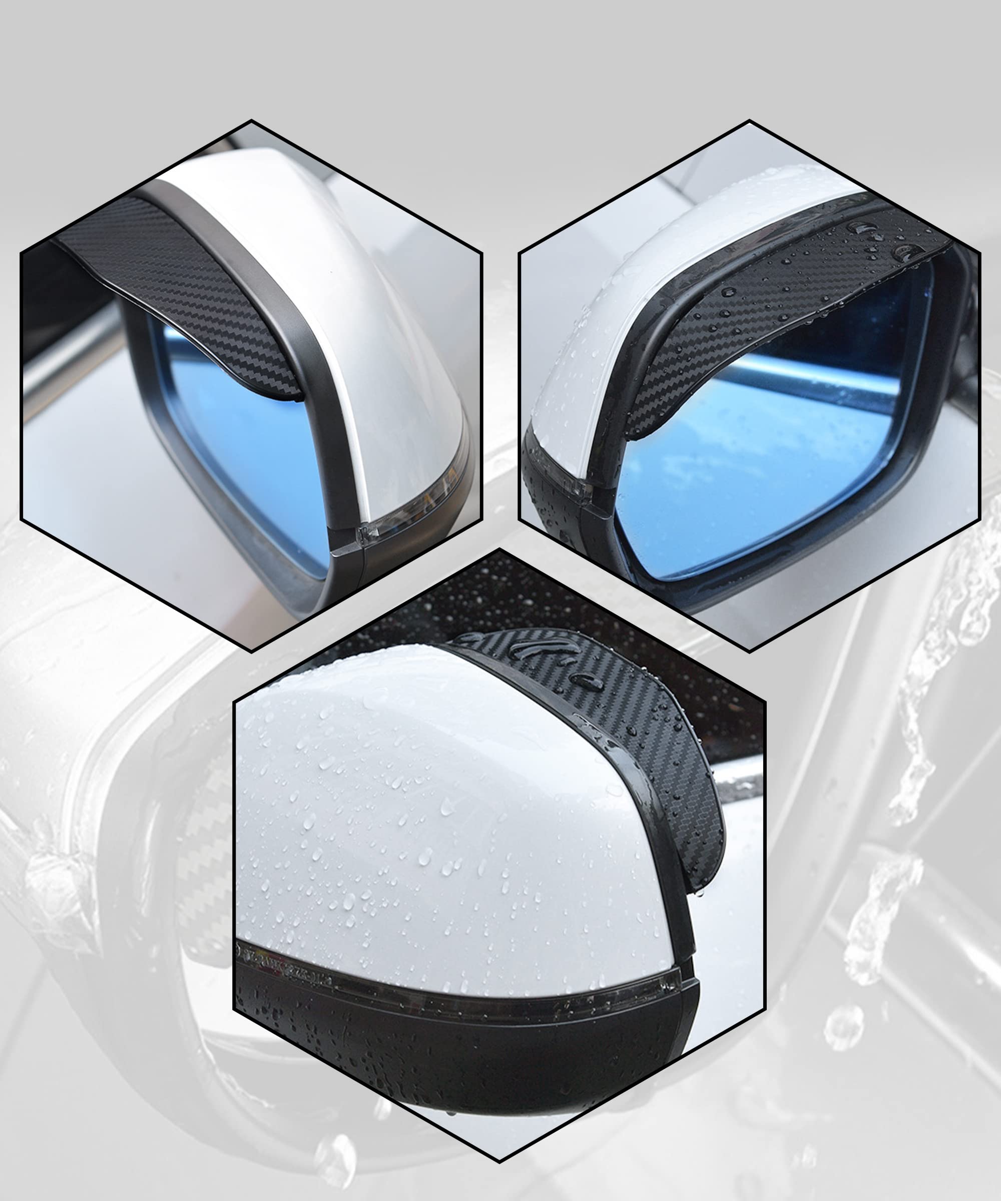 ESEWALAS 2 Pieces Carbon Fiber Eyebrow Side Mirror Rain Guard Sticker,Car Rear View Mirror Rain Visor Guard,Rear View Side Mirror Rain Eyebrow,Car Rear View Mirror Snow Ice Mirror Covers (Black)