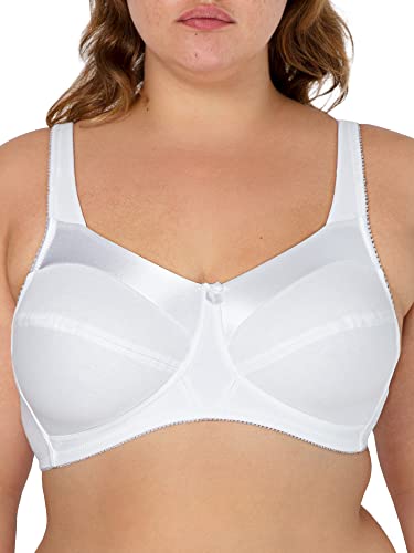 Fruit of the Loom Women's Seamed Soft Cup Wirefree Cotton Bra with Satin Trim, Sand/White, 36C