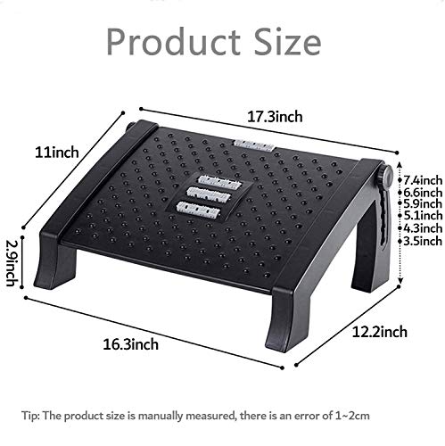 TiKeDa Foot Rest for Under Desk at Work Adjustable,Office Chair Foot Rest with Massage Surface and Roller,Pressure Relief for Comfort,6 Height Adjustable,Ergonomic Tilted Foot Stool for Home,Office