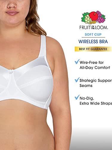 Fruit of the Loom Women's Seamed Soft Cup Wirefree Cotton Bra with Satin Trim, Sand/White, 36C