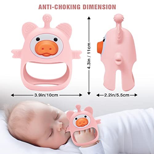 MQGX Baby Teething Toys, Silicone Teether Toys for Babies 0-6 Months Never Drop Pig BPA Free Chew Toys (Water Red)