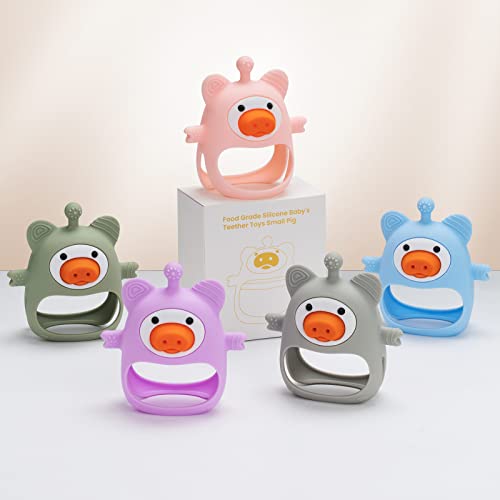 MQGX Baby Teething Toys, Silicone Teether Toys for Babies 0-6 Months Never Drop Pig BPA Free Chew Toys (Water Red)