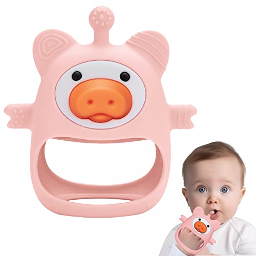 MQGX Baby Teething Toys, Silicone Teether Toys for Babies 0-6 Months Never Drop Pig BPA Free Chew Toys (Water Red)