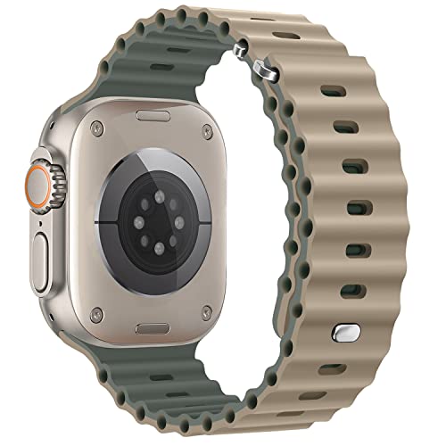 Anlinser Bands Compatible with Apple Watch Band 49mm 45mm 44mm 42mm, Adjustable Sport Loop Designed for Apple Watch Ultra 2/Ultra SE Series 9 8 7 6 5 4 3 (Khaki/Gray Green)