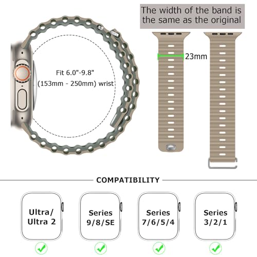 Anlinser Bands Compatible with Apple Watch Band 49mm 45mm 44mm 42mm, Adjustable Sport Loop Designed for Apple Watch Ultra 2/Ultra SE Series 9 8 7 6 5 4 3 (Khaki/Gray Green)