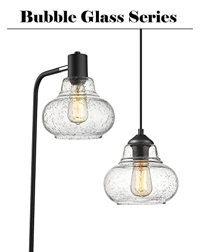 ELYONA Industrial Floor Lamp, Modern Standing Light with Handblown Seeded Bubble Glass Shade, Tall Pole Farmhouse Corner Light for Living Room Bedroom Office, Edison 6W Bulb Included, Black