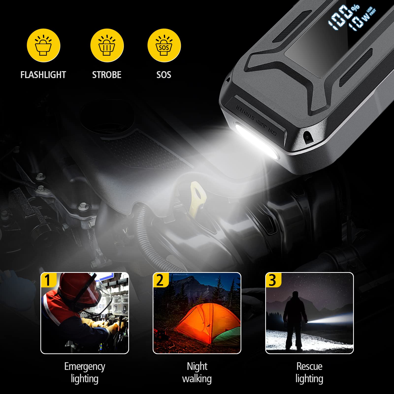 Acmount Car Jump Starter, 5000A Peak Jump Starter Battery Pack(All Gas & 10.0L Diesel Engine), 12V Portable Battery Charger Jump Starter with 3β LCD Display, USB Quick Charge and LED Light