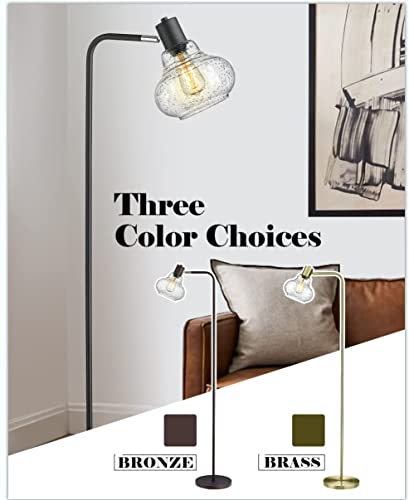 ELYONA Industrial Floor Lamp, Modern Standing Light with Handblown Seeded Bubble Glass Shade, Tall Pole Farmhouse Corner Light for Living Room Bedroom Office, Edison 6W Bulb Included, Black