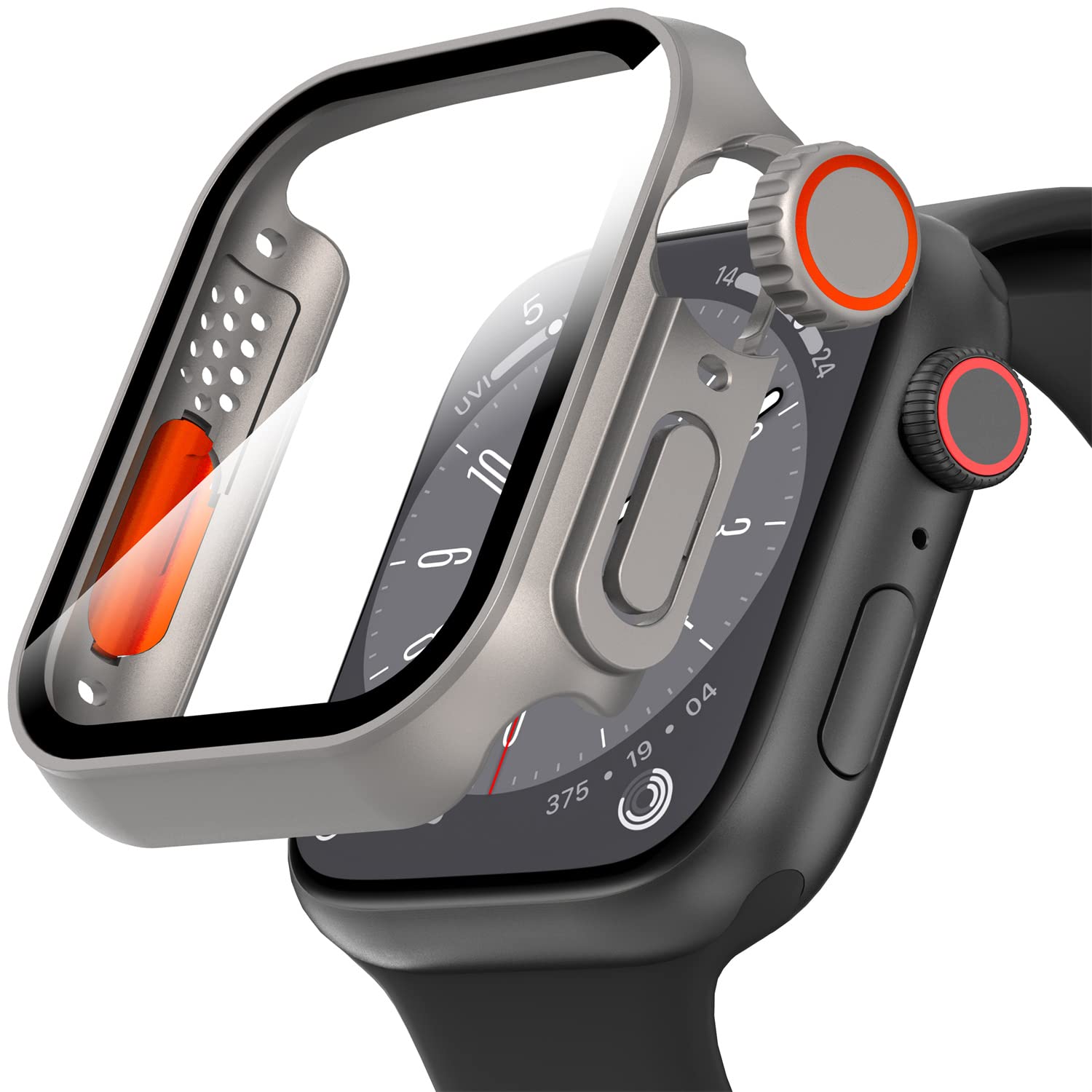Suoman for Apple Watch 45mm Screen Protector Case, [ Looks Like Ultra Protector Case ] Tempered Glass Unique Design Case Cover for iWatch Series 7/8/9 Series SE 2 45mm (Titanium for iWatch 45mm)
