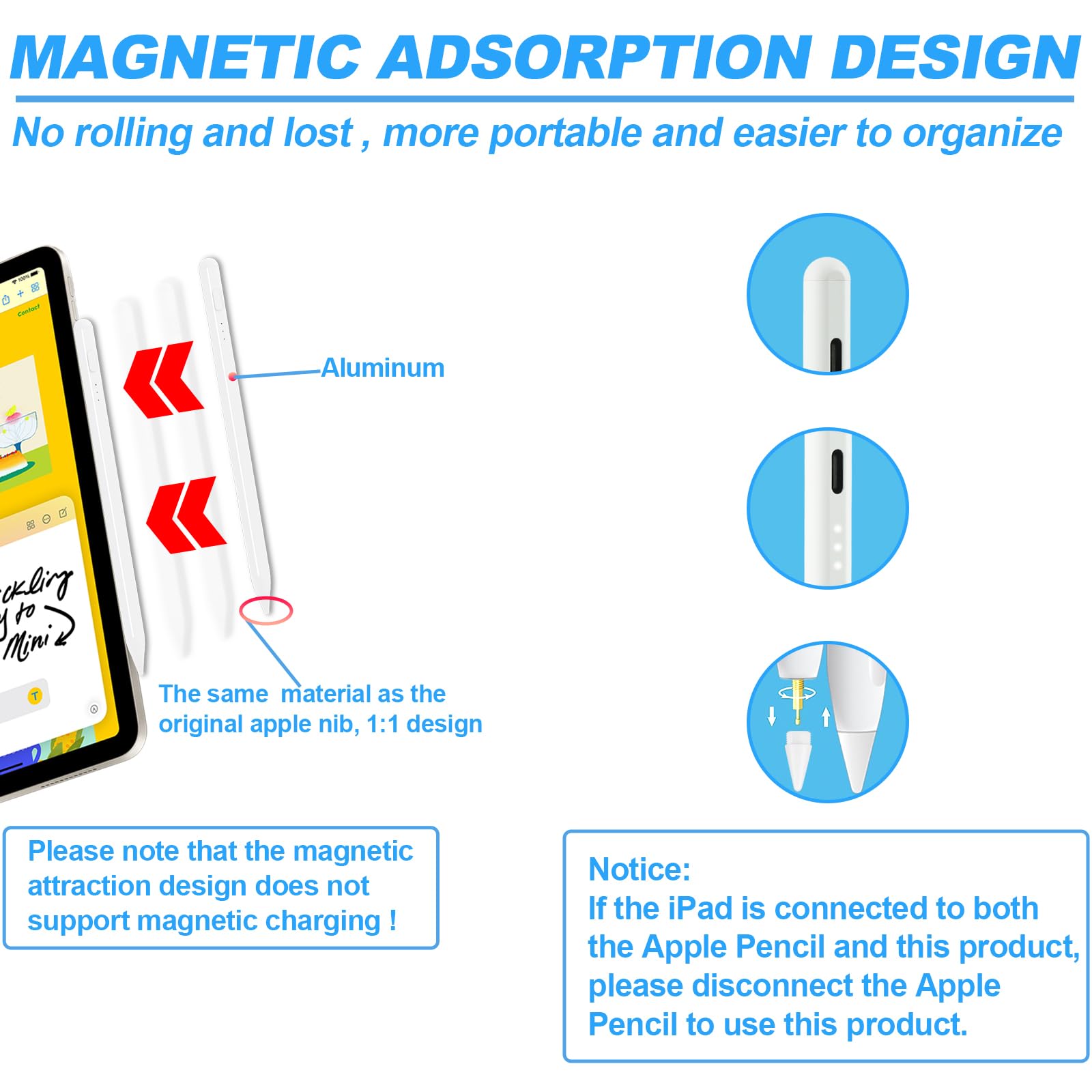 WONLEED 10 Mins Fast Full Charge Stylus Pen for iPad with Palm Rejection, Tilting Detection iPad Pencil 2nd Generation Compatible for Apple iPad 2018-2023, Sensitivity Precise Pen for iPad, White