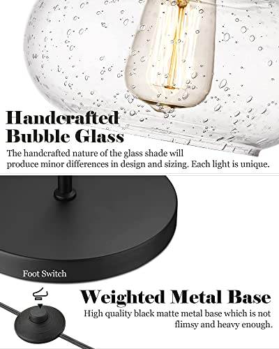 ELYONA Industrial Floor Lamp, Modern Standing Light with Handblown Seeded Bubble Glass Shade, Tall Pole Farmhouse Corner Light for Living Room Bedroom Office, Edison 6W Bulb Included, Black