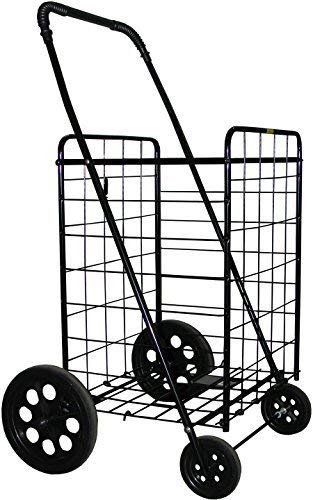 PrimeTrendz Jumbo Folding Shopping Cart | Jumbo Size | 150 LB Capacity | Color: Black