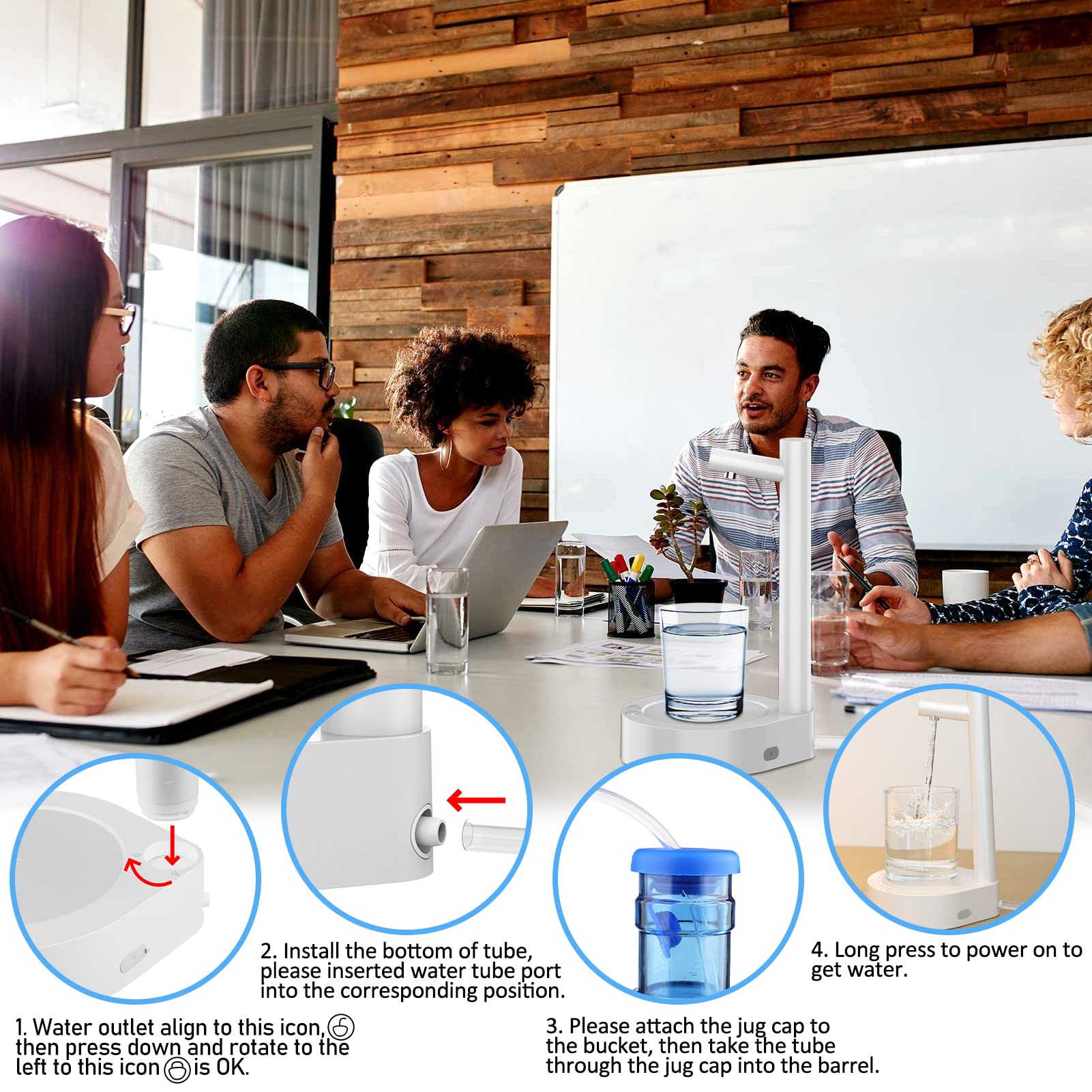 BABORUI Desktop Water Dispenser, 7 Quantitative Levels Electric Bedside Water Dispenser for 5 Gallon Bottle & Universal Bottle, Automatic Off Water Jug Dispenser with Jug Cap for Home, Office, Outdoor