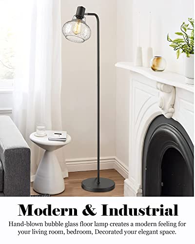 ELYONA Industrial Floor Lamp, Modern Standing Light with Handblown Seeded Bubble Glass Shade, Tall Pole Farmhouse Corner Light for Living Room Bedroom Office, Edison 6W Bulb Included, Black