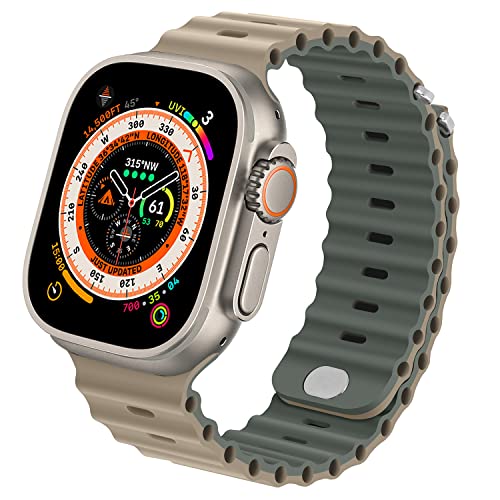 Anlinser Bands Compatible with Apple Watch Band 49mm 45mm 44mm 42mm, Adjustable Sport Loop Designed for Apple Watch Ultra 2/Ultra SE Series 9 8 7 6 5 4 3 (Khaki/Gray Green)
