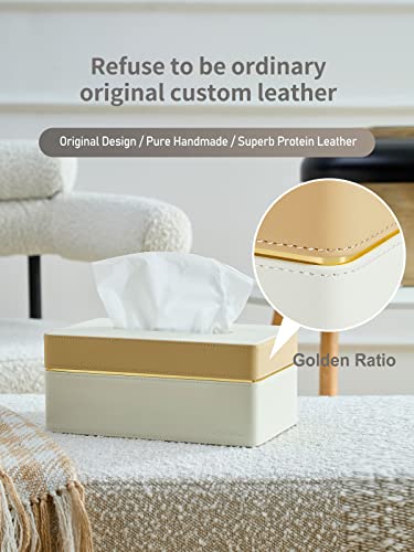 Tissue Box Holder Cover Rectangular, Modern PU Leather Decorative Tissue Holders Organizer-Apricot Cream