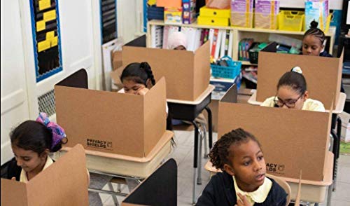 USA-Made Privacy Shields - Voting Booths (30-Pack) - 13" (H) x 20" (W) x 17" (D) - Black Interior (Discourages Graffiti) - Kraft Brown Exterior - Privacy Partitions for Students - Desk Separators
