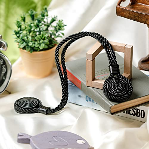 Magnetic Curtain Tiebacks - Modern Unique Upgraded Design 2023 Elegant Twisted Polyester Rope with Strong Magnets Decorative Holdbacks for Window Drapes & Curtains ORXFULY (Black, 2) (ck-041)