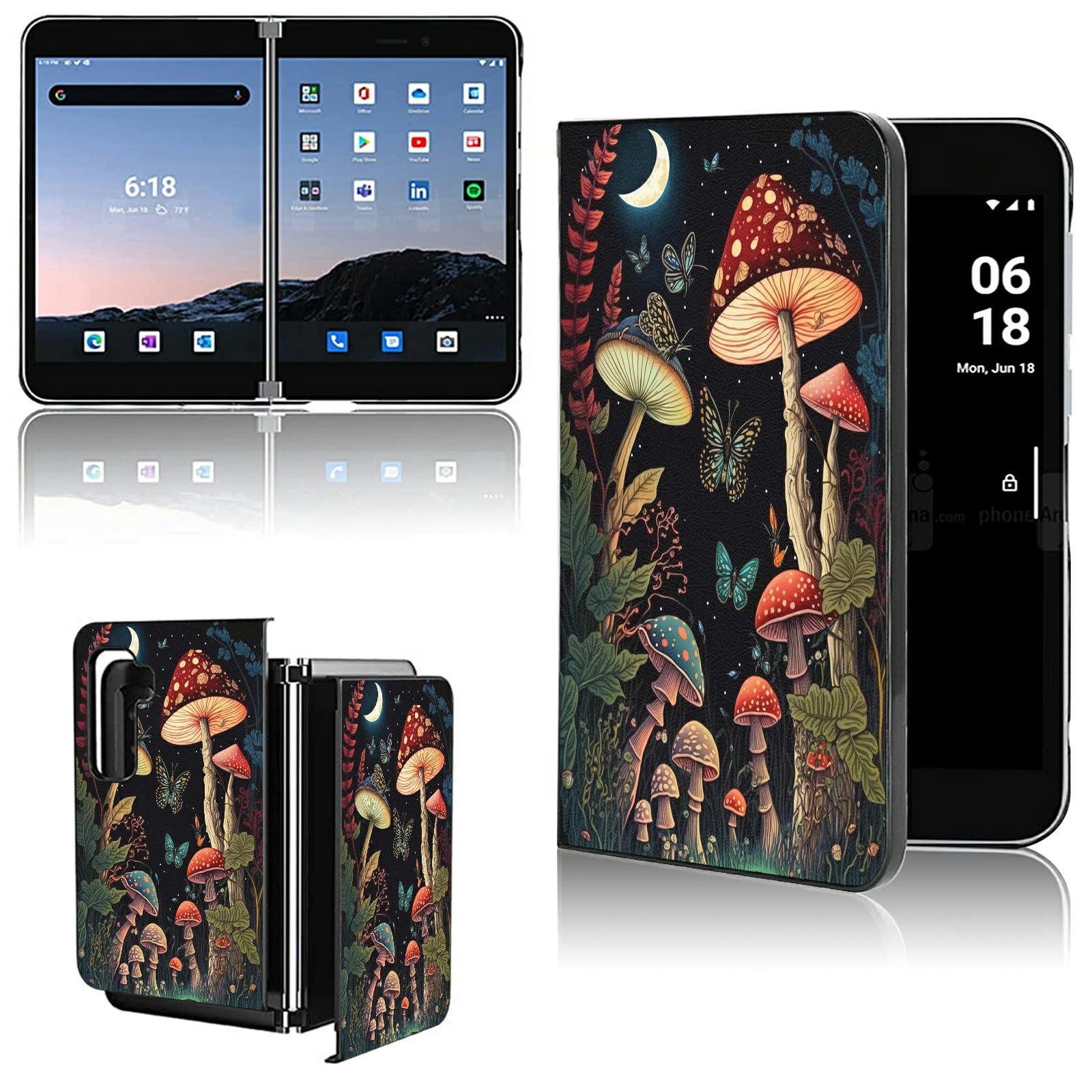 for Microsoft Surface Duo 2 Case for Women Men,AIRWEE Ultra Slim Hard PC Shookproof Fold Case Protective Cover for Microsoft Surface Duo 2 2nd 2021,Mushroom Moon Night