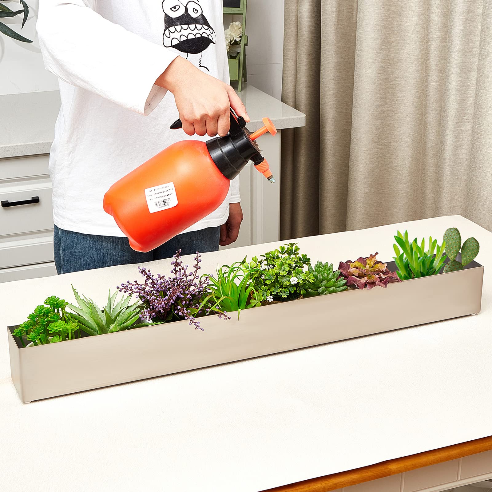 Yaomiao Rectangle Planter Box 32 Inch Window Planter Succulent Trough Rectangular Planter for Indoor Plants Succulent Box Stainless Steel Window Sill Planters Indoor Planters for Table Sill Indoor