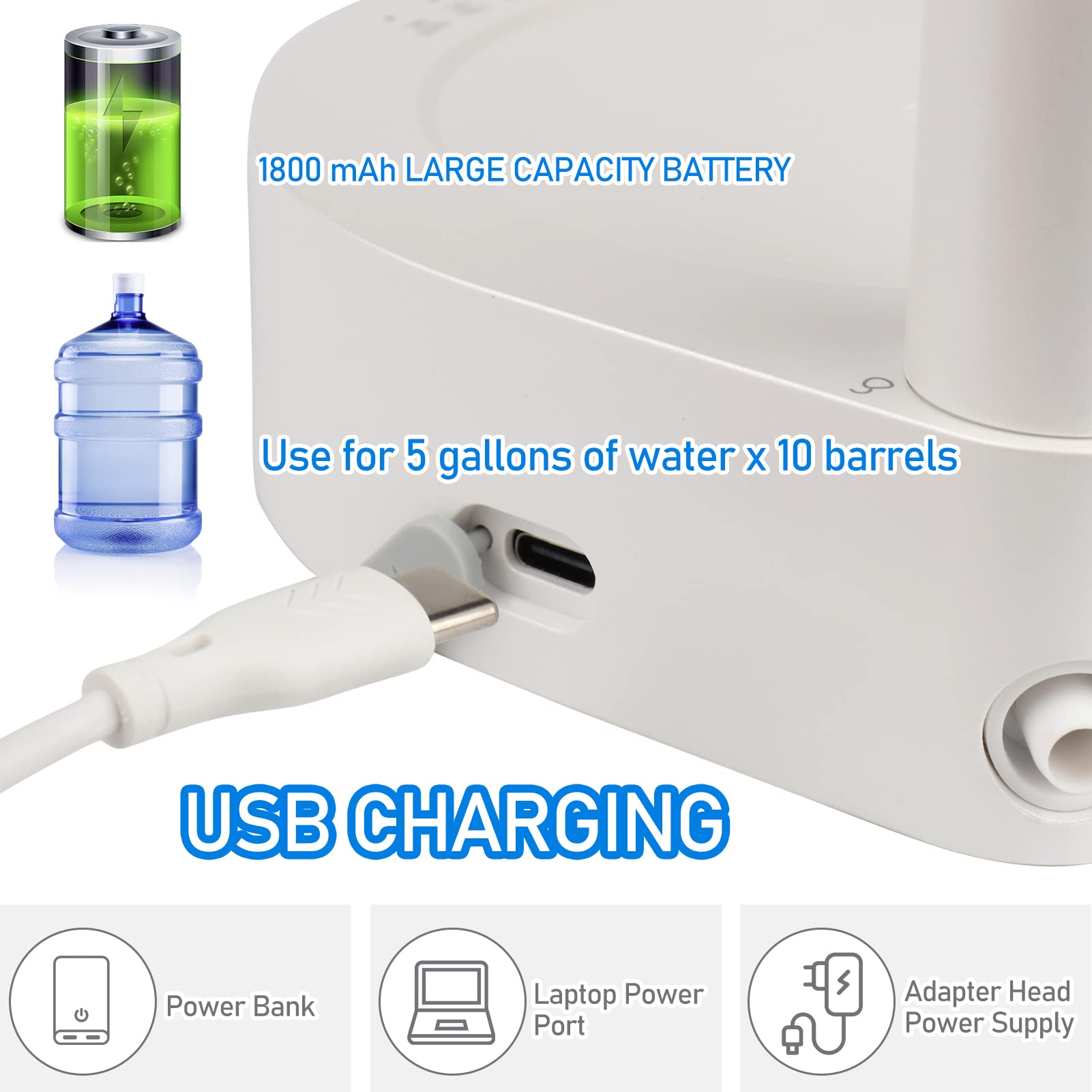 BABORUI Desktop Water Dispenser, 7 Quantitative Levels Electric Bedside Water Dispenser for 5 Gallon Bottle & Universal Bottle, Automatic Off Water Jug Dispenser with Jug Cap for Home, Office, Outdoor