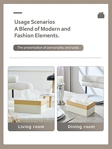 Tissue Box Holder Cover Rectangular, Modern PU Leather Decorative Tissue Holders Organizer-Apricot Cream