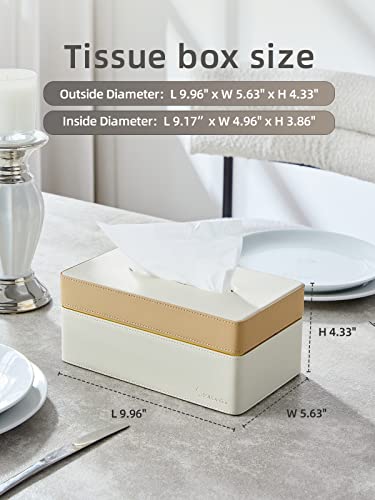 Tissue Box Holder Cover Rectangular, Modern PU Leather Decorative Tissue Holders Organizer-Apricot Cream