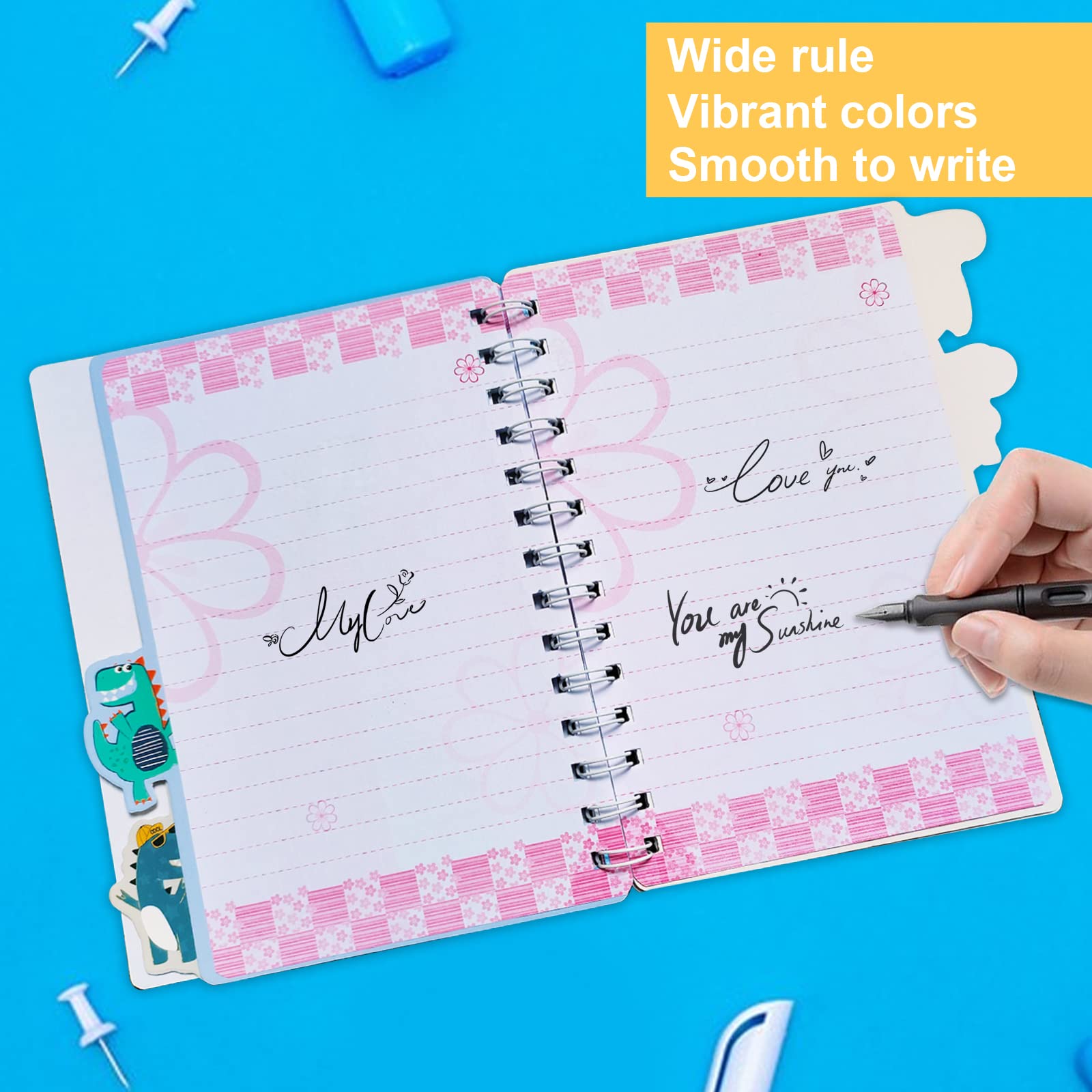 Rhuyoshn Dino Notebooks for Kids - Small Cartoon Spiral Notepads - 4 Pack Cute Dianosaur Writing Journal Diary Note Pads, Lined Paper, for Boys Students