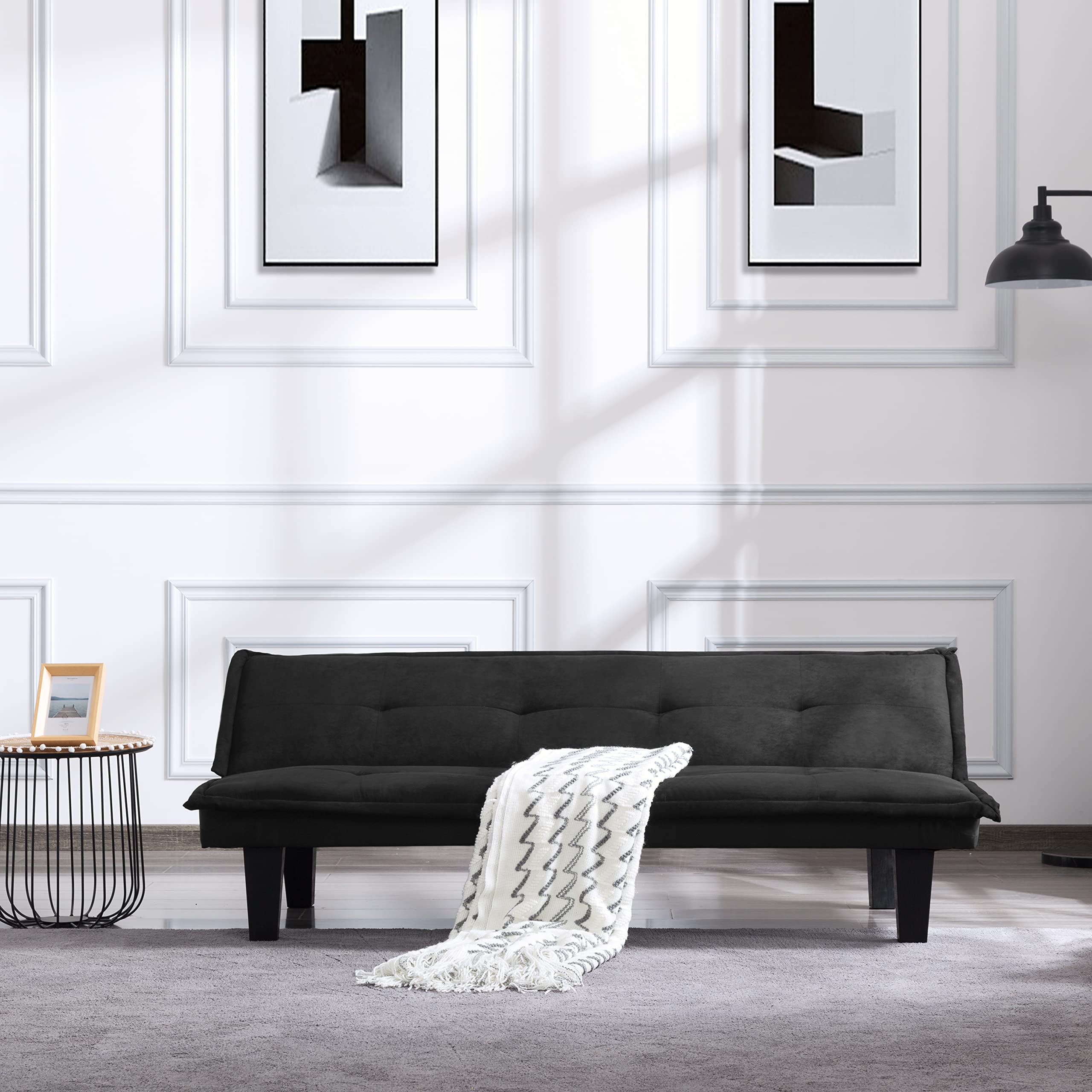 LCH Folding Sofa Bed Convertible, Futon Sofabed with 3 Adjustable Positions for Living Room, Home, 63.8” x29.9”x 28.3”, Black