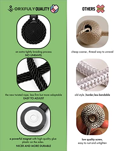 Magnetic Curtain Tiebacks - Modern Unique Upgraded Design 2023 Elegant Twisted Polyester Rope with Strong Magnets Decorative Holdbacks for Window Drapes & Curtains ORXFULY (Black, 2) (ck-041)