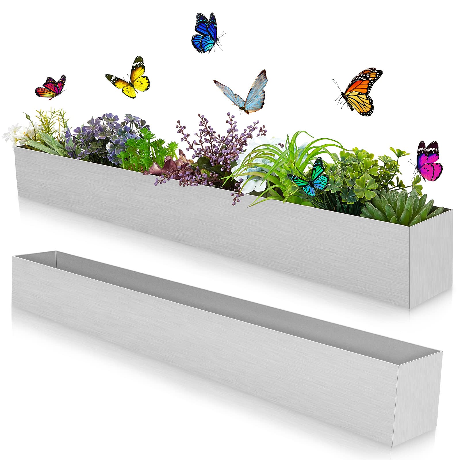 Yaomiao Rectangle Planter Box 32 Inch Window Planter Succulent Trough Rectangular Planter for Indoor Plants Succulent Box Stainless Steel Window Sill Planters Indoor Planters for Table Sill Indoor