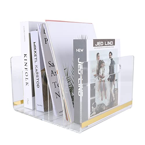Acrylic File Sorter, 5 Sections Desk Plastic File Folder Rack,Clear Office File Organizer For Notebooks, Binders, Envelopes, Magazines CD (Magazine Holder)