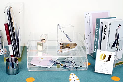 Acrylic File Sorter, 5 Sections Desk Plastic File Folder Rack,Clear Office File Organizer For Notebooks, Binders, Envelopes, Magazines CD (Magazine Holder)