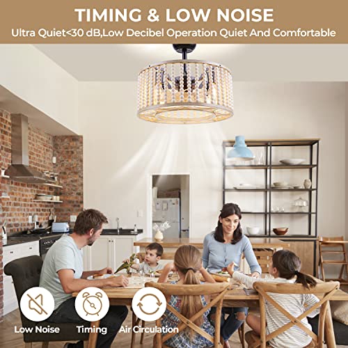 Flanagan 20 inch Boho Ceiling Fan with Lights, Modern Enclosed Design, Caged Fan, Remote Control, for Living Room, Bedroom, Kitchen