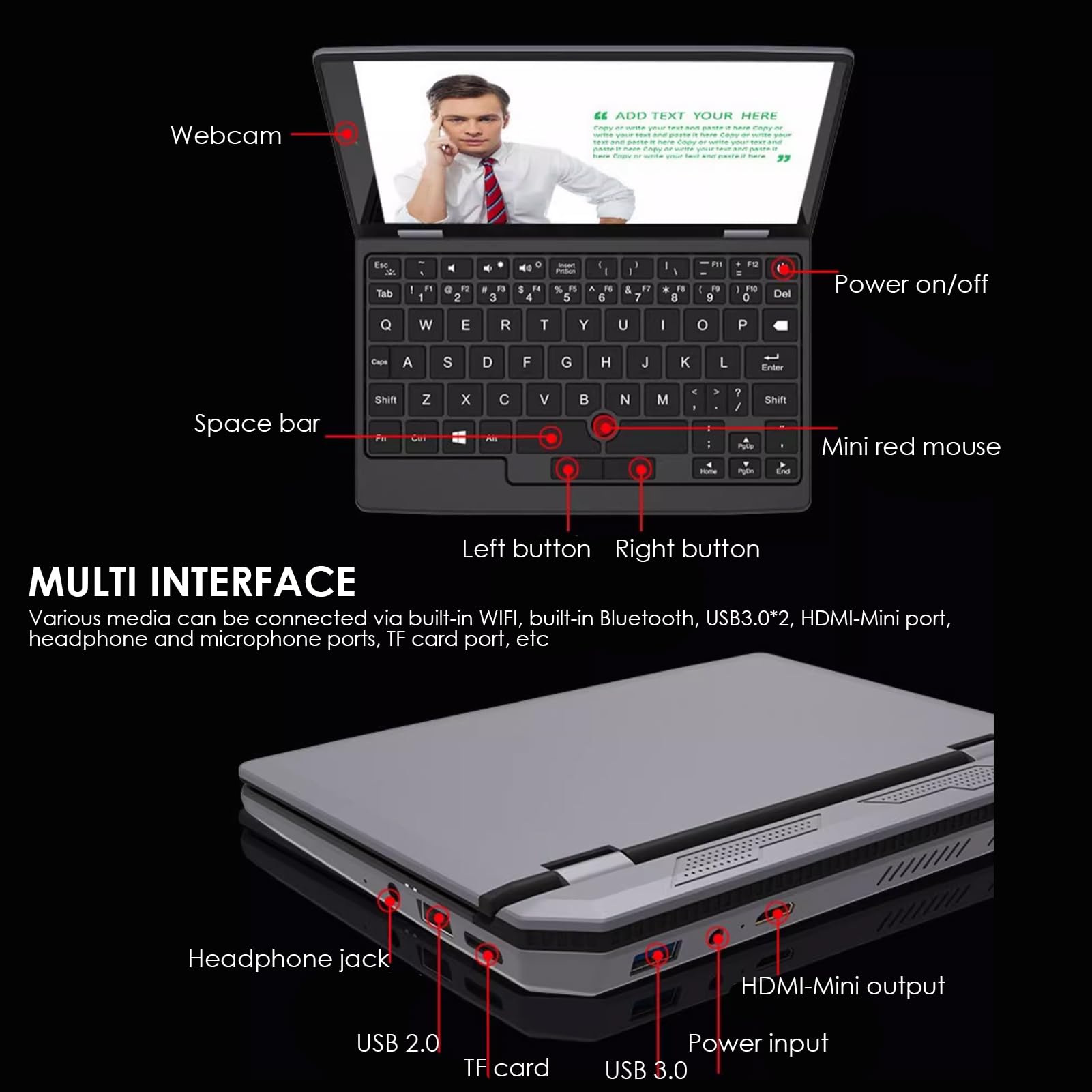 Acogedor Mini Laptop, 7.0 inch Mini Laptop Computer, High Speed CPU J4105 12GB , for Windows 11Pro Pocket PC Computer (12G+128G), ACOGEDORTH1EUKQZP2-13