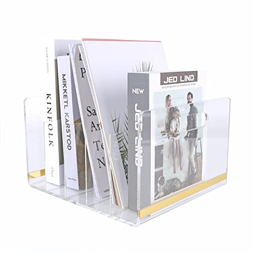 Acrylic File Sorter, 5 Sections Desk Plastic File Folder Rack,Clear Office File Organizer For Notebooks, Binders, Envelopes, Magazines CD (Magazine Holder)