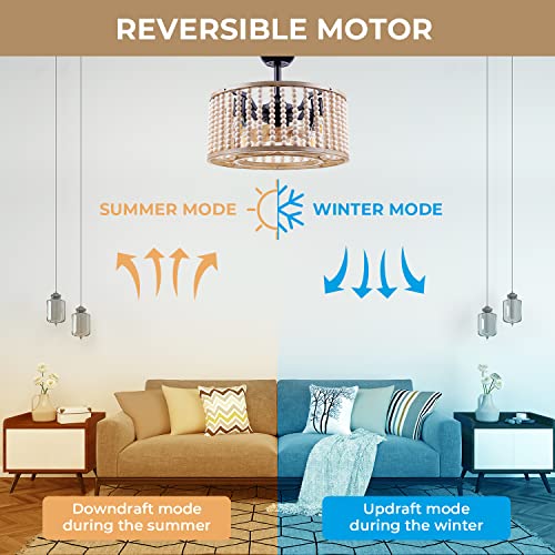 Flanagan 20 inch Boho Ceiling Fan with Lights, Modern Enclosed Design, Caged Fan, Remote Control, for Living Room, Bedroom, Kitchen
