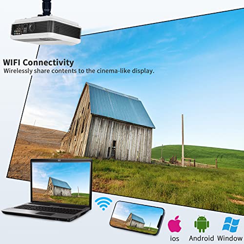 LCD Smart Bluetooth WiFi Projector 1080P Native 8000Lumen, LED Home Projector with Android utdoor Indoor Room Movie Night, Built-in Netflix Wireless Projector for Phones Sync, TV Stick, USB HDMI