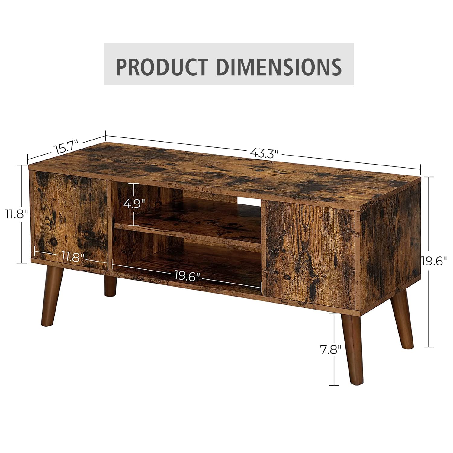 Zanzio ZA-LTV08BX 43.4" W Farmhouse TV Stand, Brown