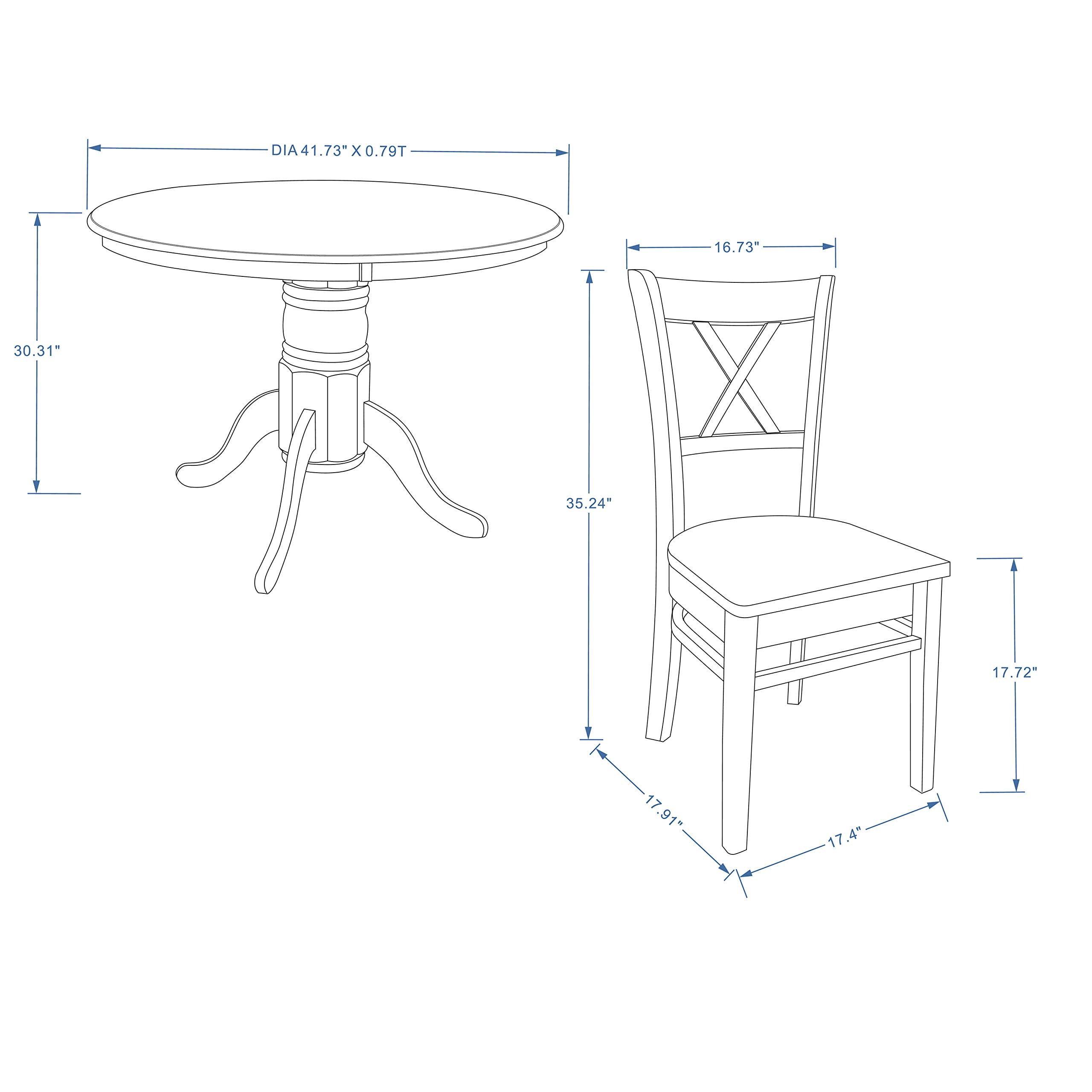 Glenwillow Home 5-PC - 42" Round Pedestal Dining Table + Cross Back Dining Chairs Dining Set in White/Natural