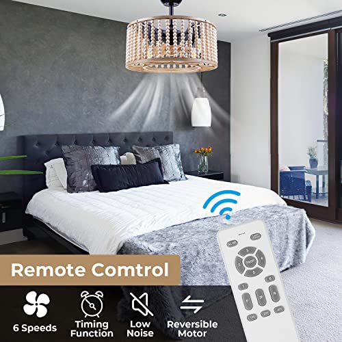 Flanagan 20 inch Boho Ceiling Fan with Lights, Modern Enclosed Design, Caged Fan, Remote Control, for Living Room, Bedroom, Kitchen