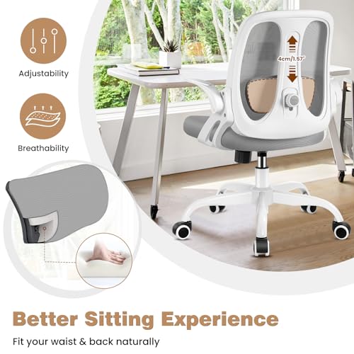 Razzor Office Chair, Ergonomic Computer Desk Chair with Lumbar Support, Breathable Mesh Rolling Swivel Task Chair with Flip-up Armrest and Adjustable Height for Home Office - LightGray