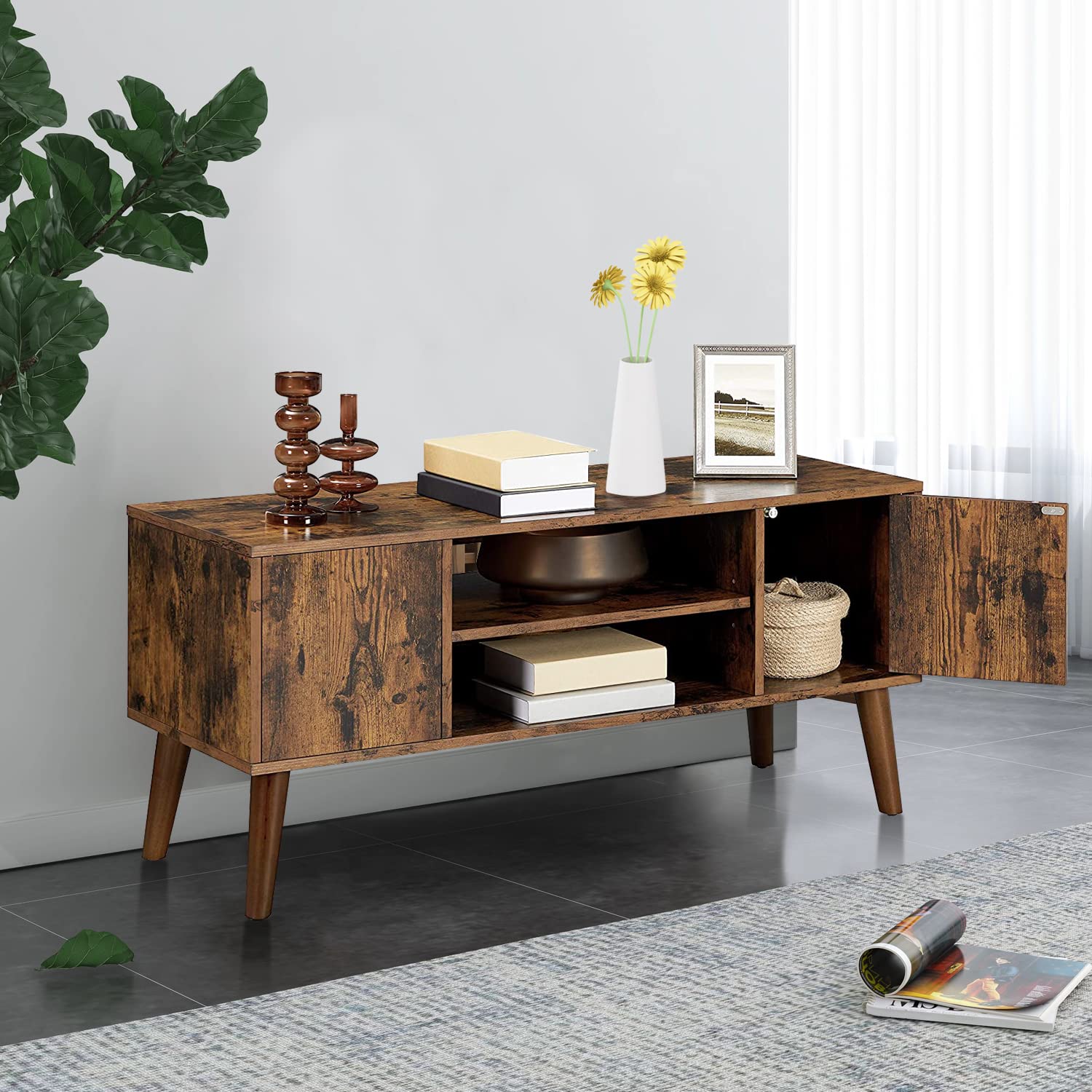 Zanzio ZA-LTV08BX 43.4" W Farmhouse TV Stand, Brown