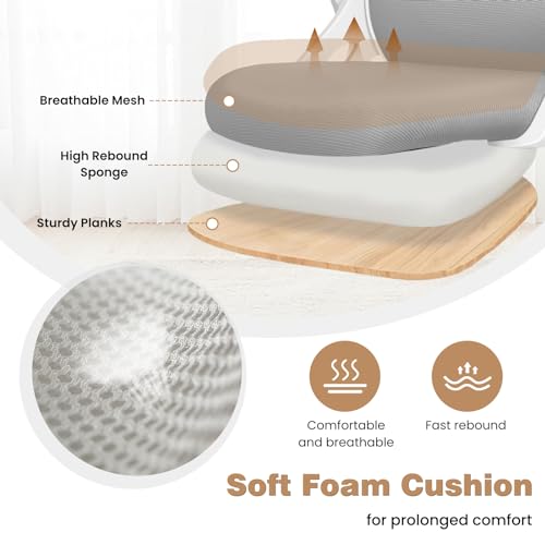 Razzor Office Chair, Ergonomic Computer Desk Chair with Lumbar Support, Breathable Mesh Rolling Swivel Task Chair with Flip-up Armrest and Adjustable Height for Home Office - LightGray