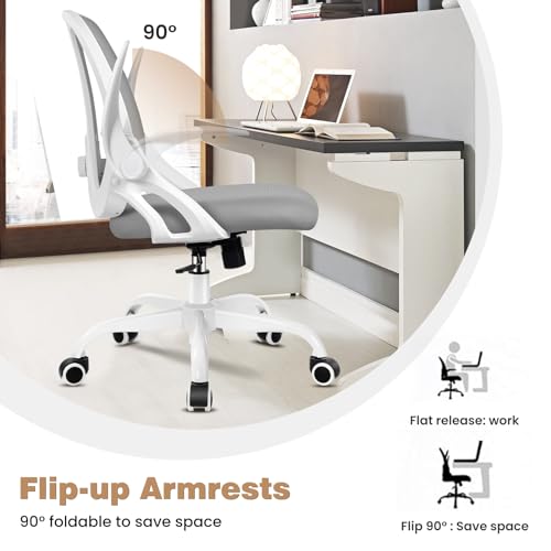 Razzor Office Chair, Ergonomic Computer Desk Chair with Lumbar Support, Breathable Mesh Rolling Swivel Task Chair with Flip-up Armrest and Adjustable Height for Home Office - LightGray